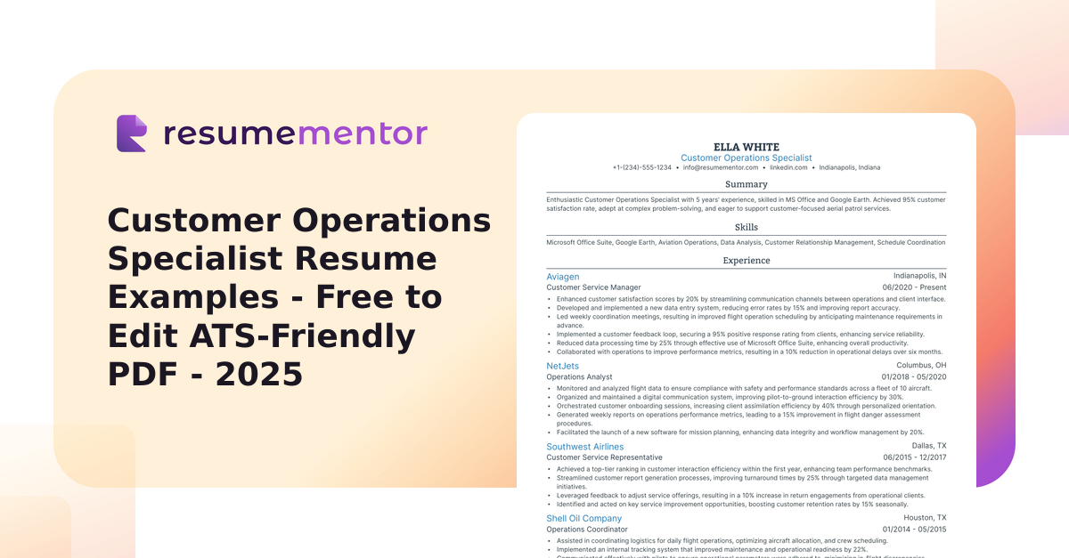 Customer Operations Specialist Resume Examples - Free to Edit ATS ...