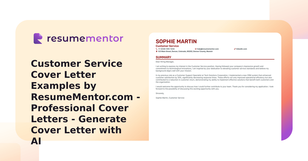 Customer Service Cover Letter Examples by ResumeMentor.com ...
