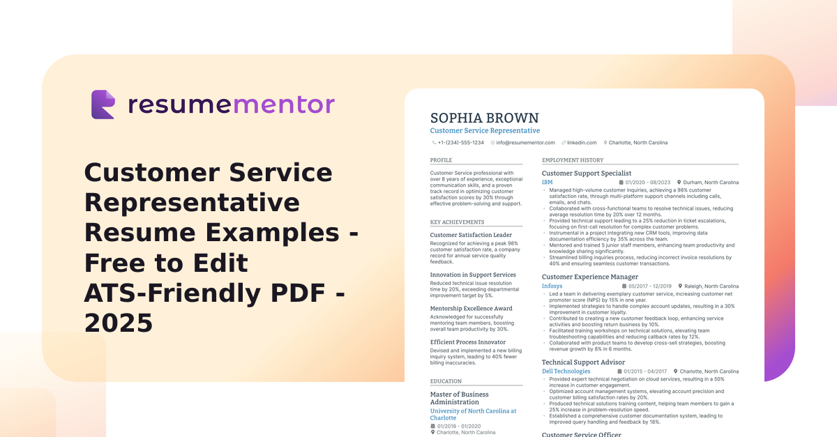 Customer Service Representative Resume Examples - Free to Edit ATS ...