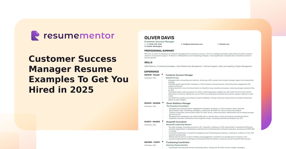 Customer Success Manager Resume Examples To Get You Hired In 2024