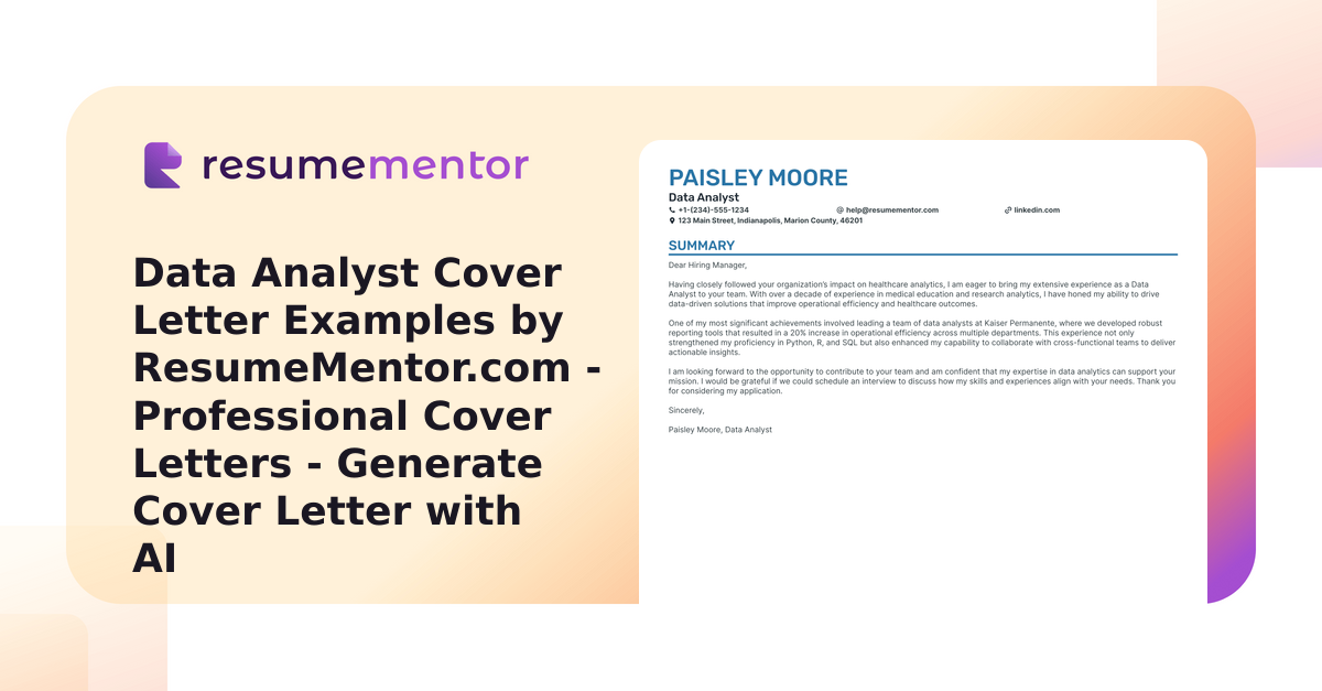 Data Analyst Cover Letter Examples by ResumeMentor.com - Professional ...