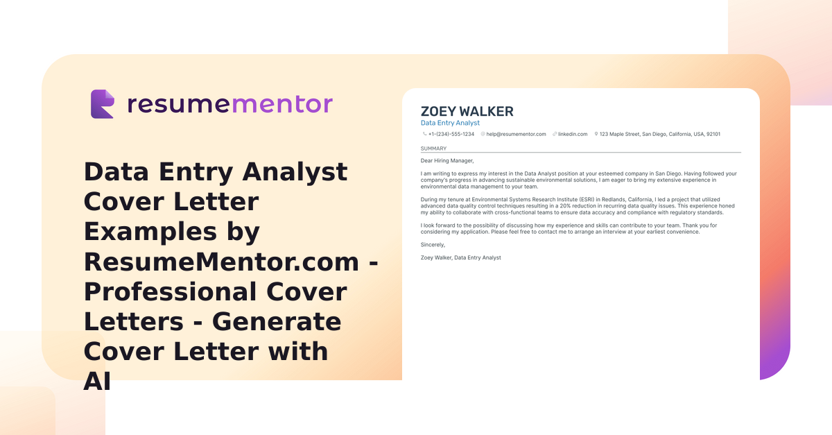 Data Entry Analyst Cover Letter Examples by ResumeMentor.com ...