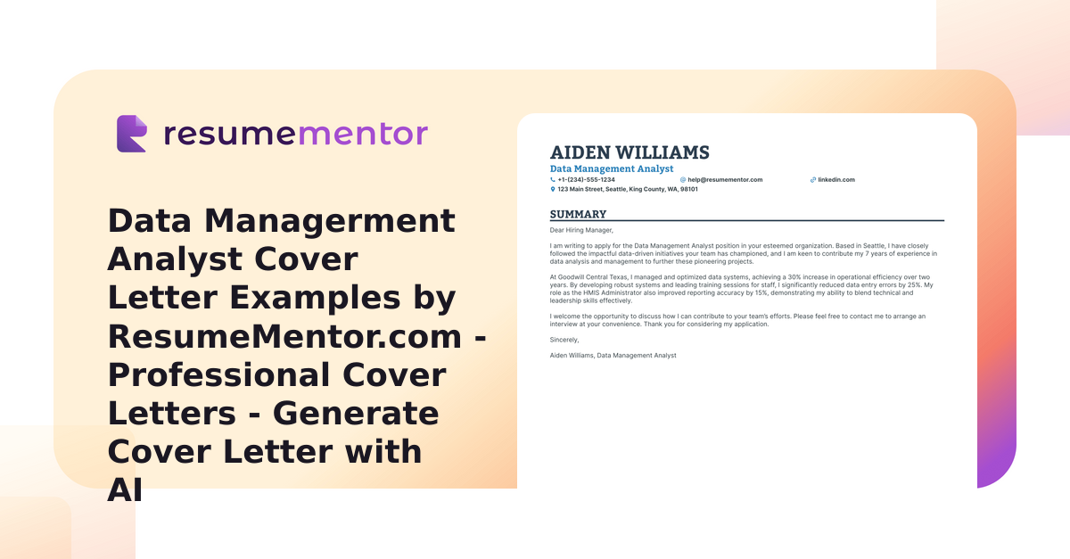 Data Managerment Analyst Cover Letter Examples by ResumeMentor.com ...