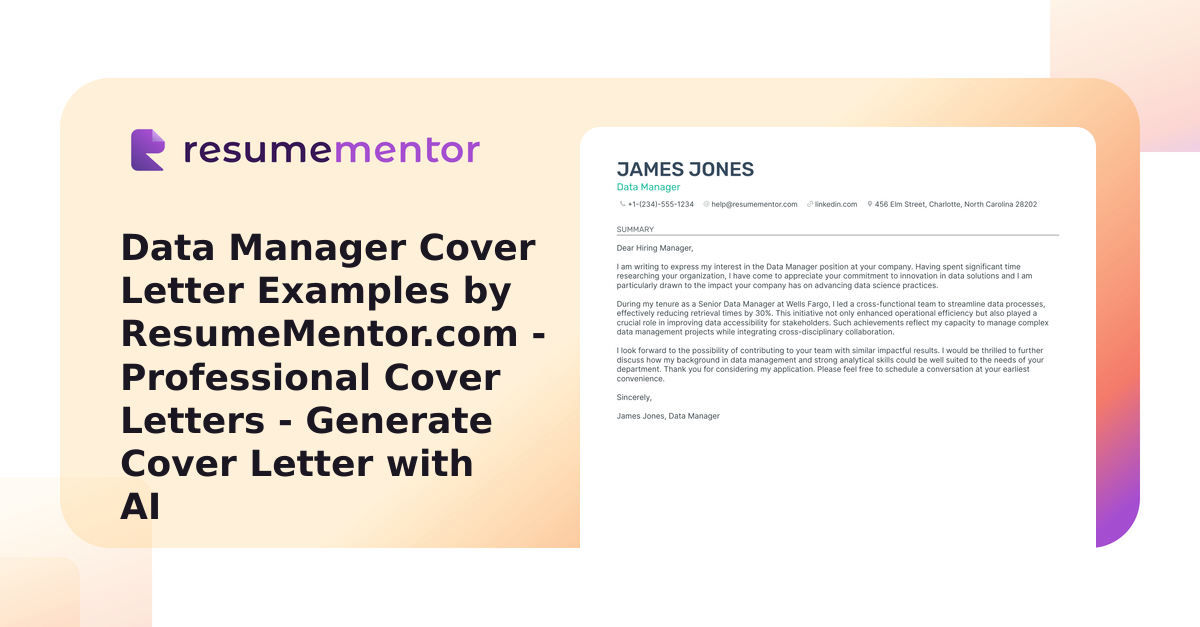 Data Manager Cover Letter Examples by ResumeMentor.com - Professional ...