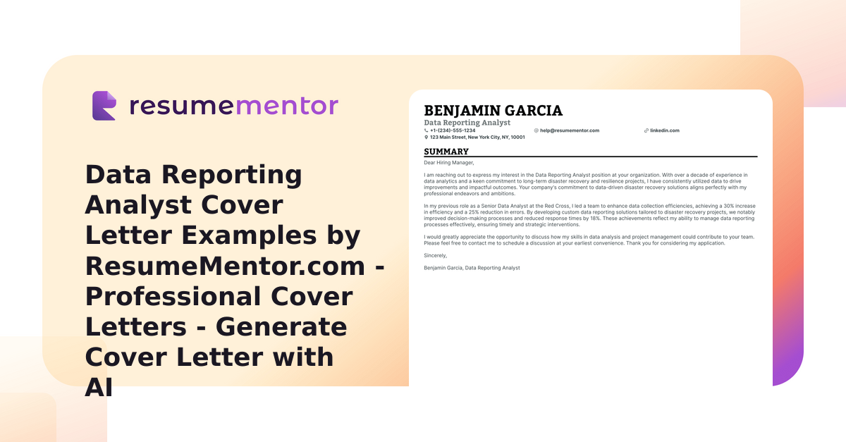 Data Reporting Analyst Cover Letter Examples by ResumeMentor.com ...