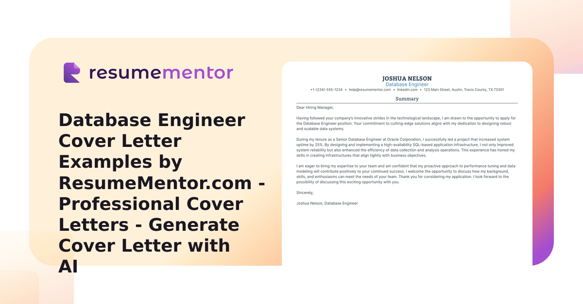 Database Engineer Cover Letter Examples by ResumeMentor.com ...