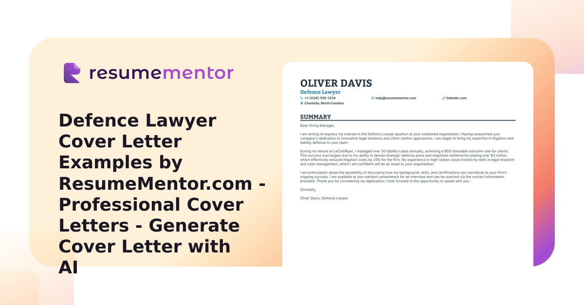 Defence Lawyer Cover Letter Examples by ResumeMentor.com - Professional ...