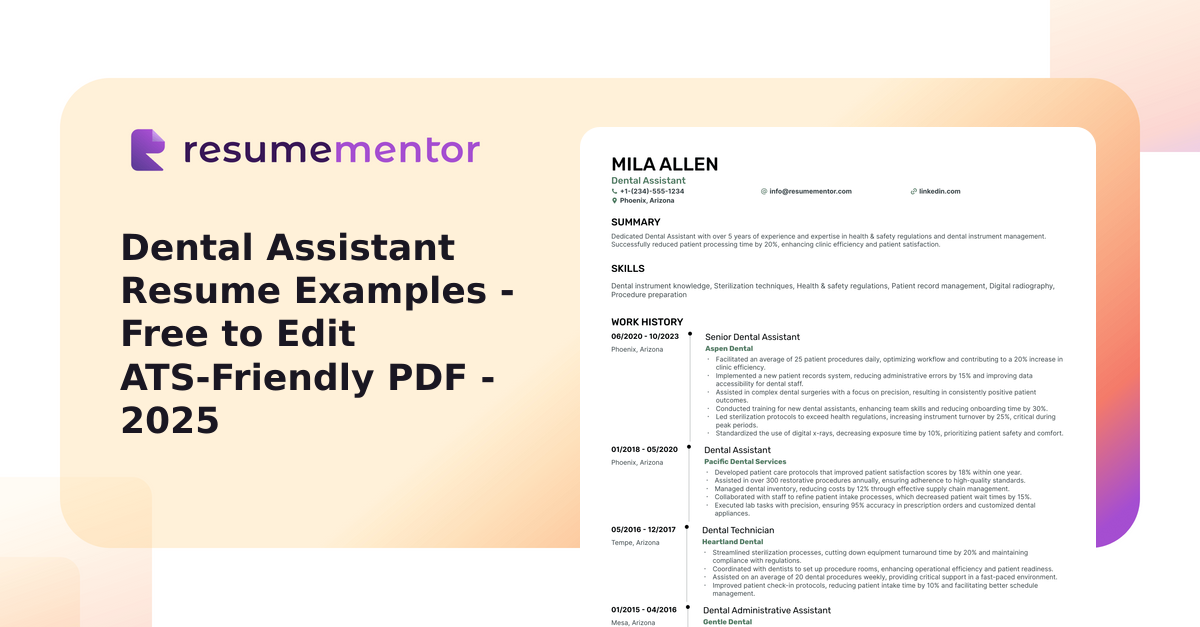 Dental Assistant Resume Examples - Free to Edit ATS-Friendly PDF - 2025