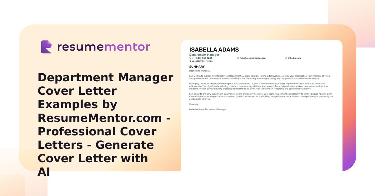 Department Manager Cover Letter Examples by ResumeMentor.com ...