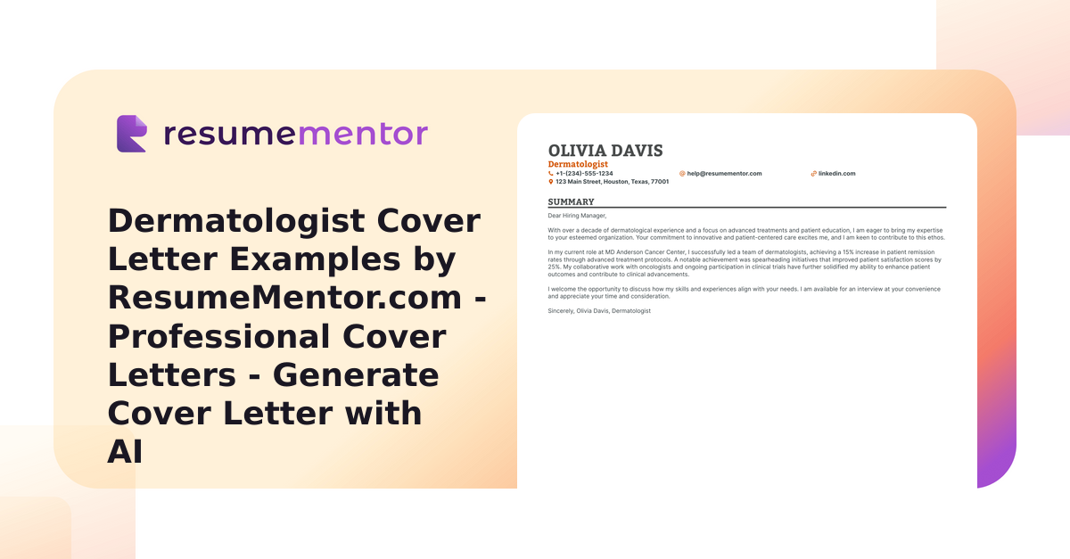 Dermatologist Cover Letter Examples by ResumeMentor.com - Professional ...