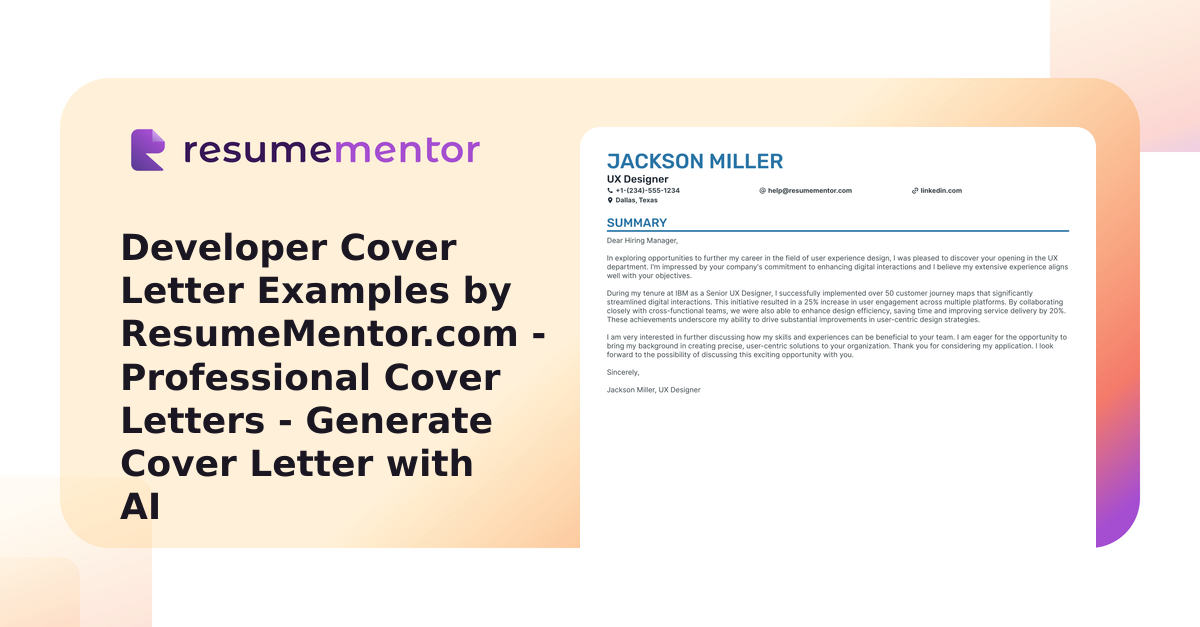 Developer Cover Letter Examples by ResumeMentor.com - Professional ...