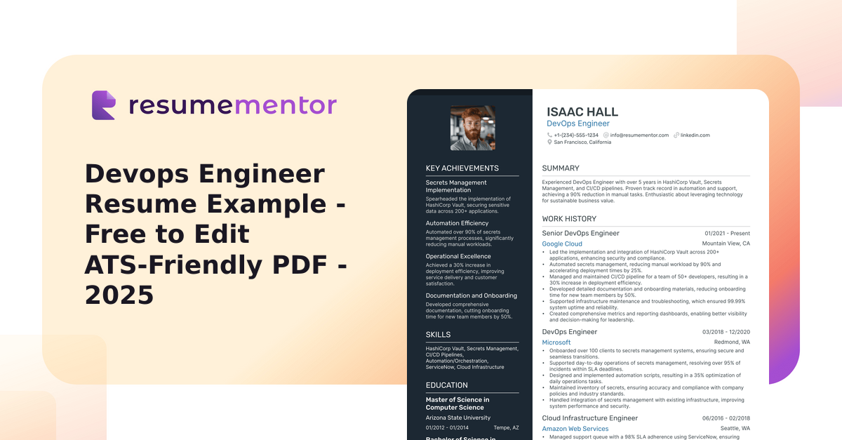 Devops Engineer Resume Example - Free to Edit ATS-Friendly PDF - 2025