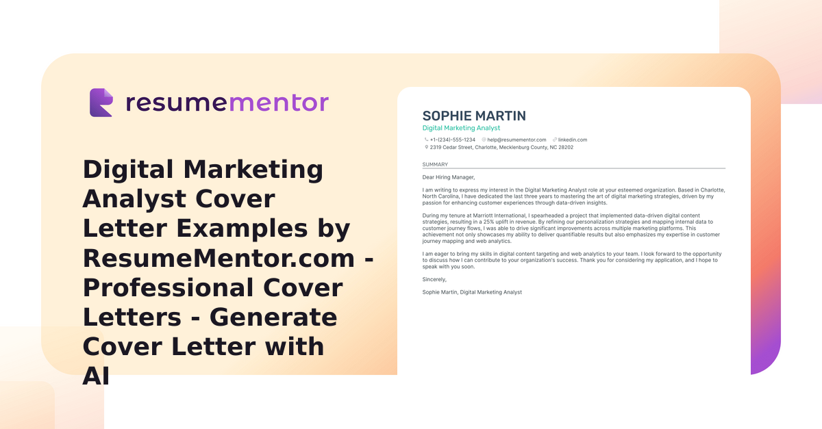 Digital Marketing Analyst Cover Letter Examples by ResumeMentor.com ...