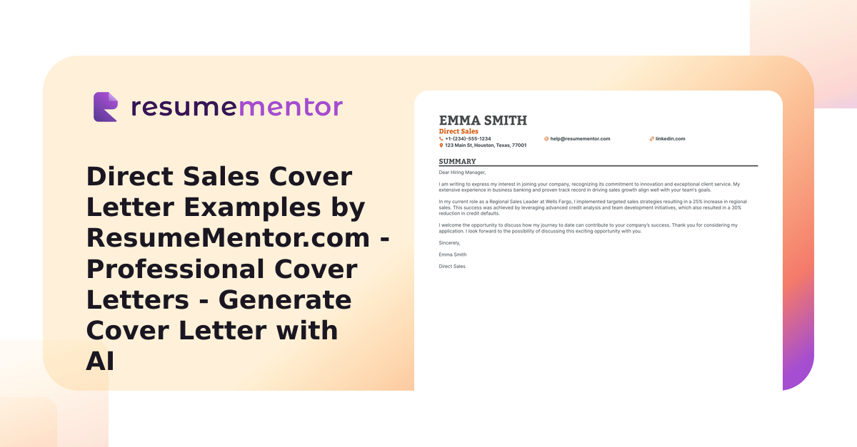 Direct Sales Cover Letter Examples by ResumeMentor.com - Professional ...