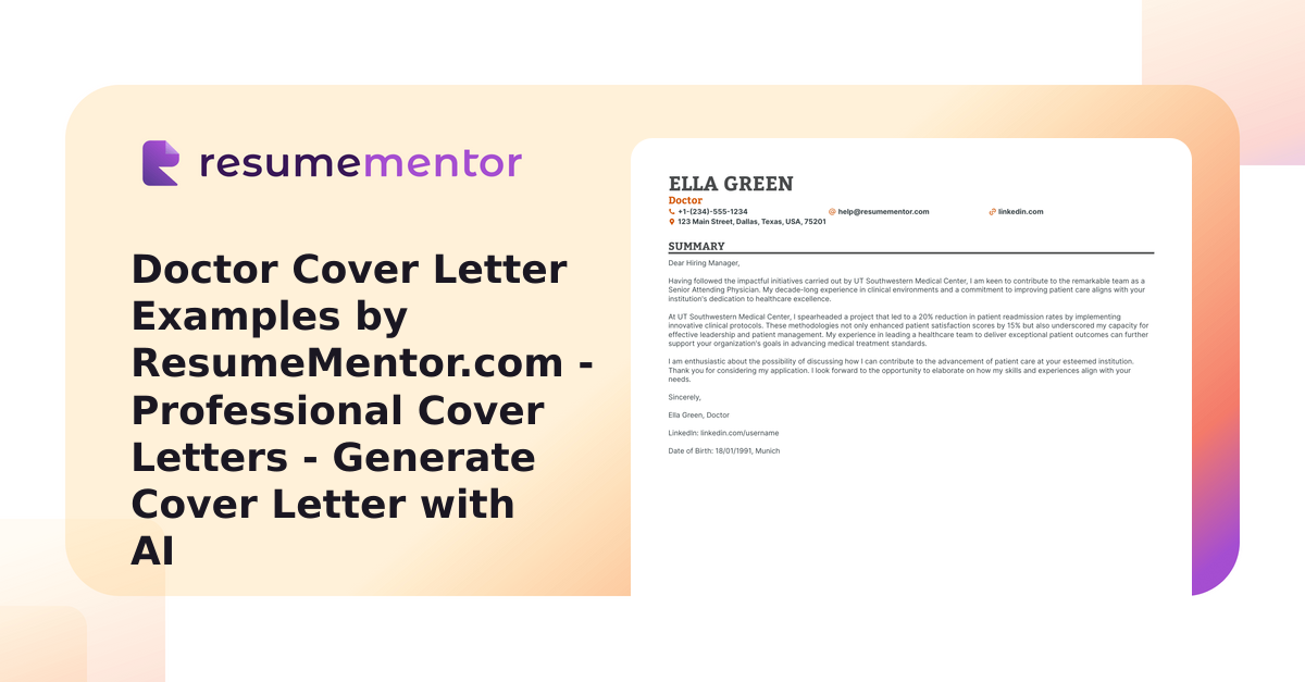 Doctor Cover Letter Examples by ResumeMentor.com - Professional Cover ...