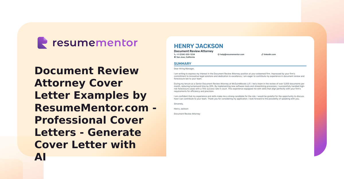 Document Review Attorney Cover Letter Examples by ResumeMentor.com ...