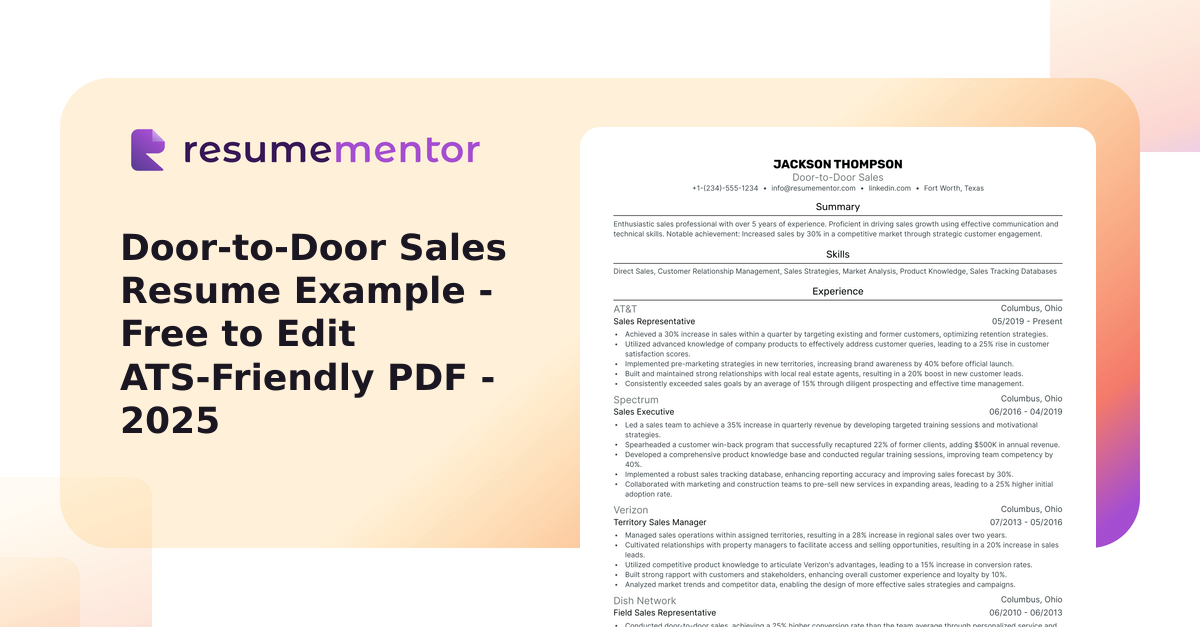 Door-to-Door Sales Resume Example - Free to Edit ATS-Friendly PDF - 2025