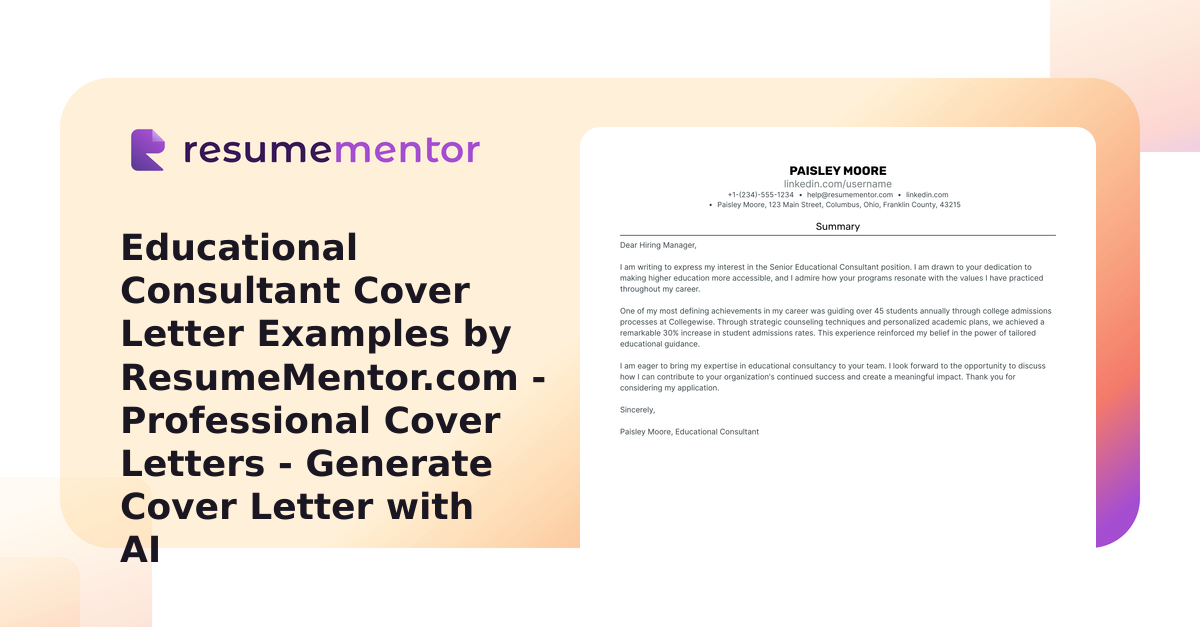 Educational Consultant Cover Letter Examples by ResumeMentor.com ...