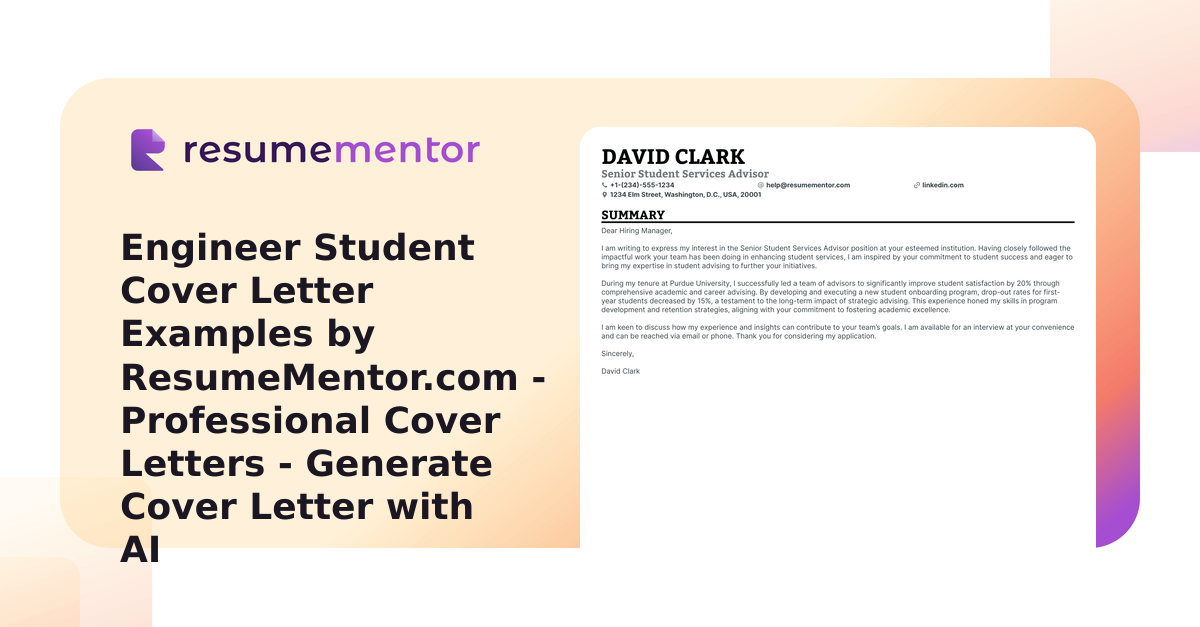 Engineer Student Cover Letter Examples by ResumeMentor.com ...