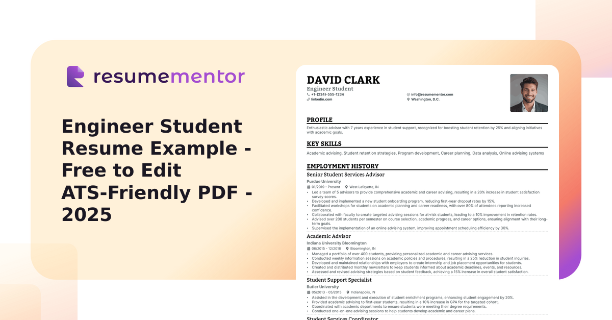 Engineer Student Resume Example - Free to Edit ATS-Friendly PDF - 2025