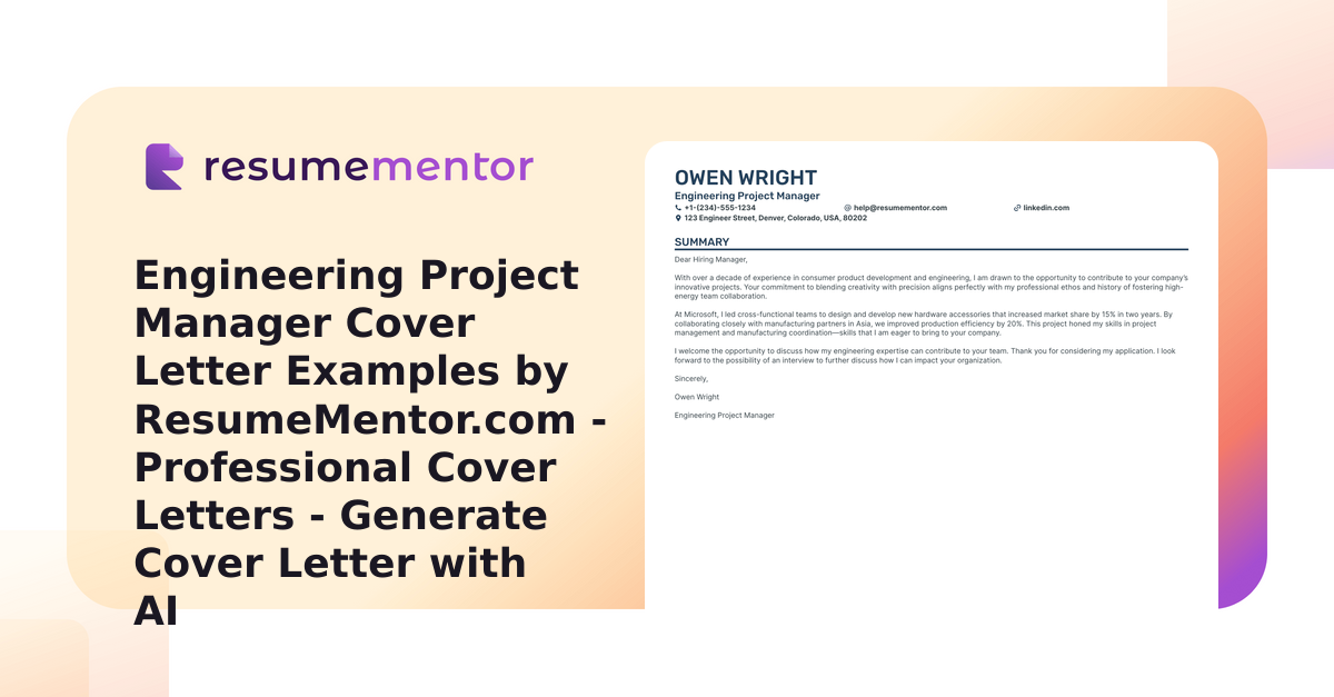 Engineering Project Manager Cover Letter Examples by ResumeMentor.com ...