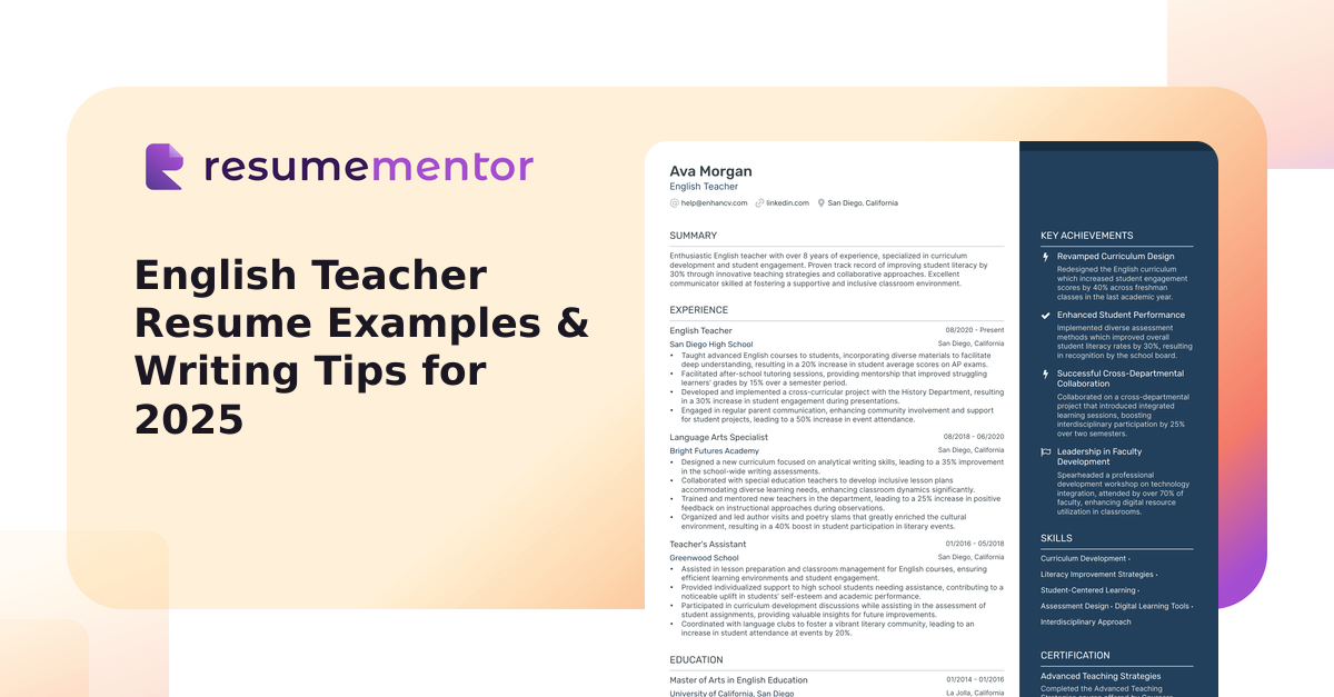 English Teacher Resume Examples & Writing Tips for 2025