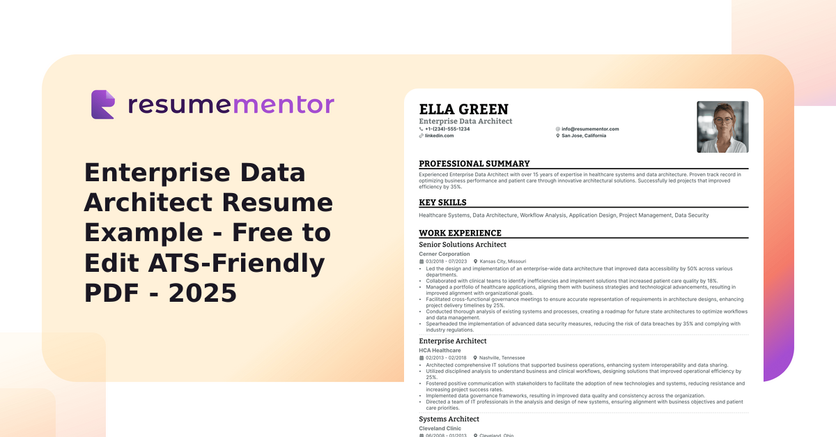 Enterprise Data Architect Resume Example - Free to Edit ATS-Friendly ...
