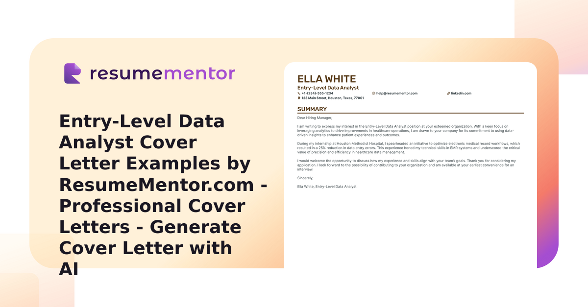 Entry-Level Data Analyst Cover Letter Examples by ResumeMentor.com ...
