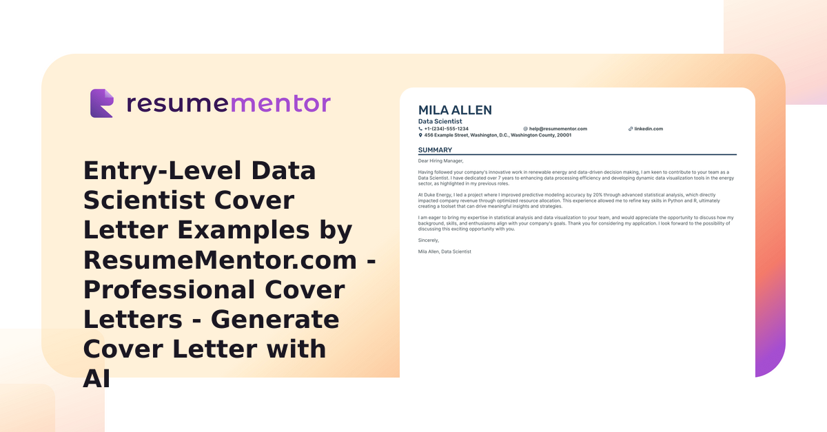 Entry-Level Data Scientist Cover Letter Examples by ResumeMentor.com ...
