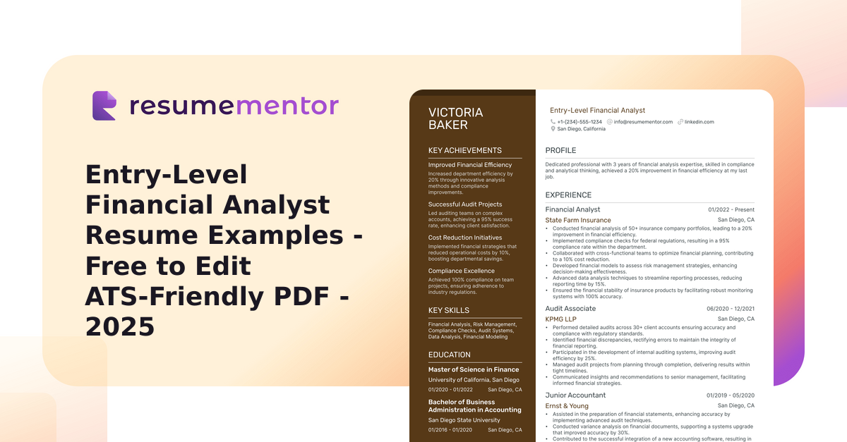 Entry-Level Financial Analyst Resume Examples - Free to Edit ATS ...