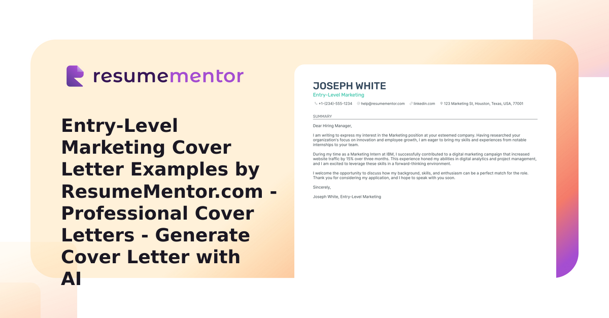 Entry-Level Marketing Cover Letter Examples by ResumeMentor.com ...