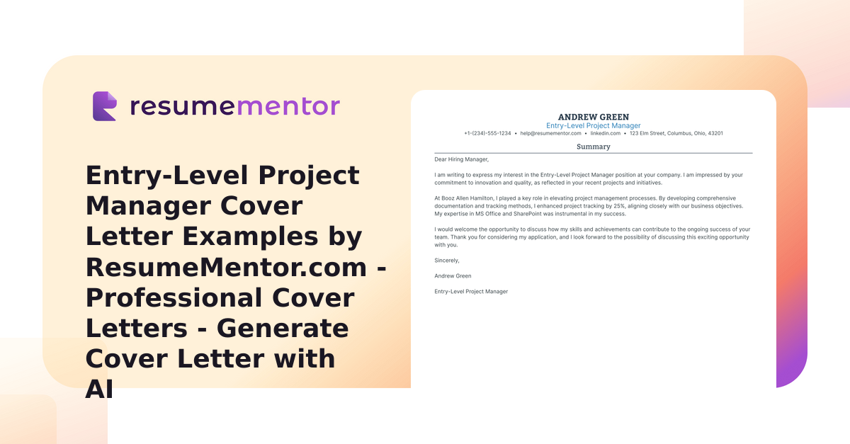 Entry-Level Project Manager Cover Letter Examples by ResumeMentor.com ...