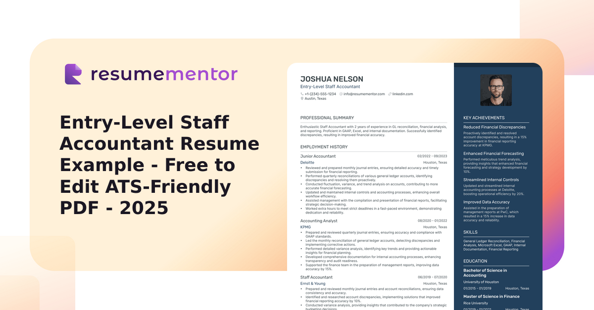 Entry-Level Staff Accountant Resume Example - Free to Edit ATS-Friendly ...