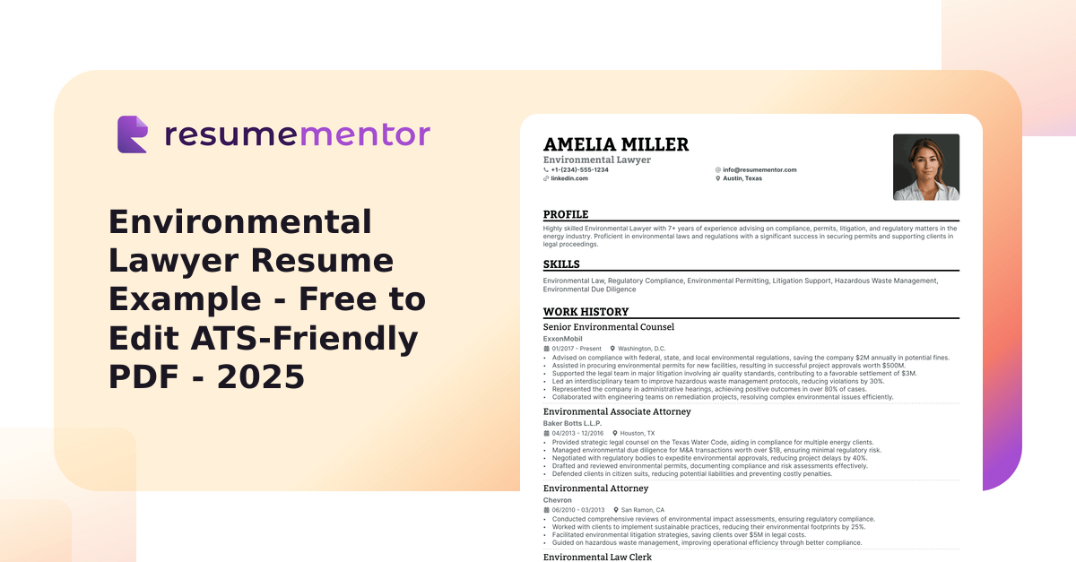 Environmental Lawyer Resume Example - Free to Edit ATS-Friendly PDF - 2025