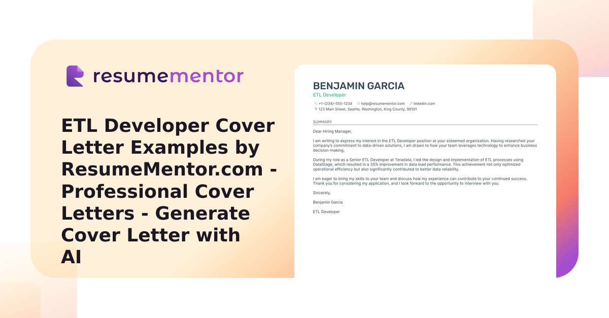ETL Developer Cover Letter Examples by ResumeMentor.com - Professional ...