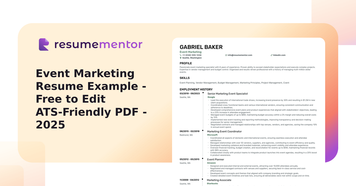 Event Marketing Resume Example - Free to Edit ATS-Friendly PDF - 2025