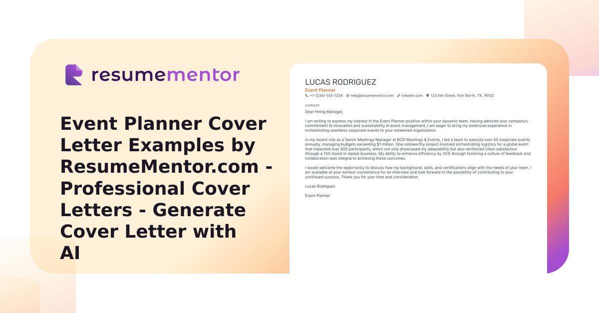 Event Planner Cover Letter Examples by ResumeMentor.com - Professional ...