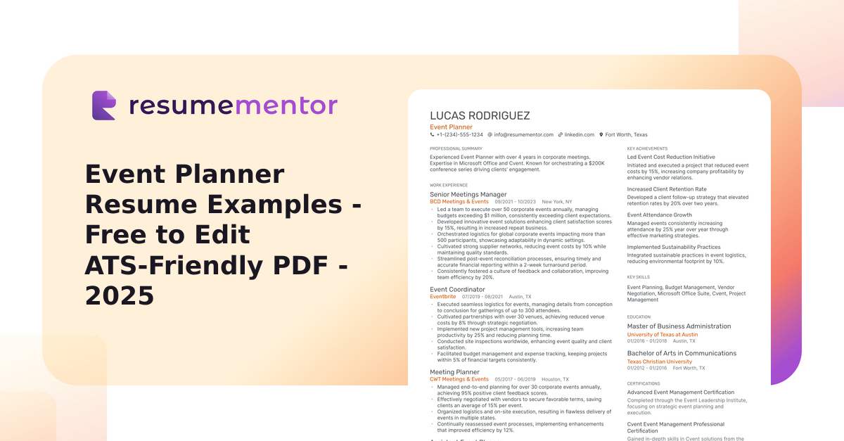 Event Planner Resume Examples - Free to Edit ATS-Friendly PDF - 2025