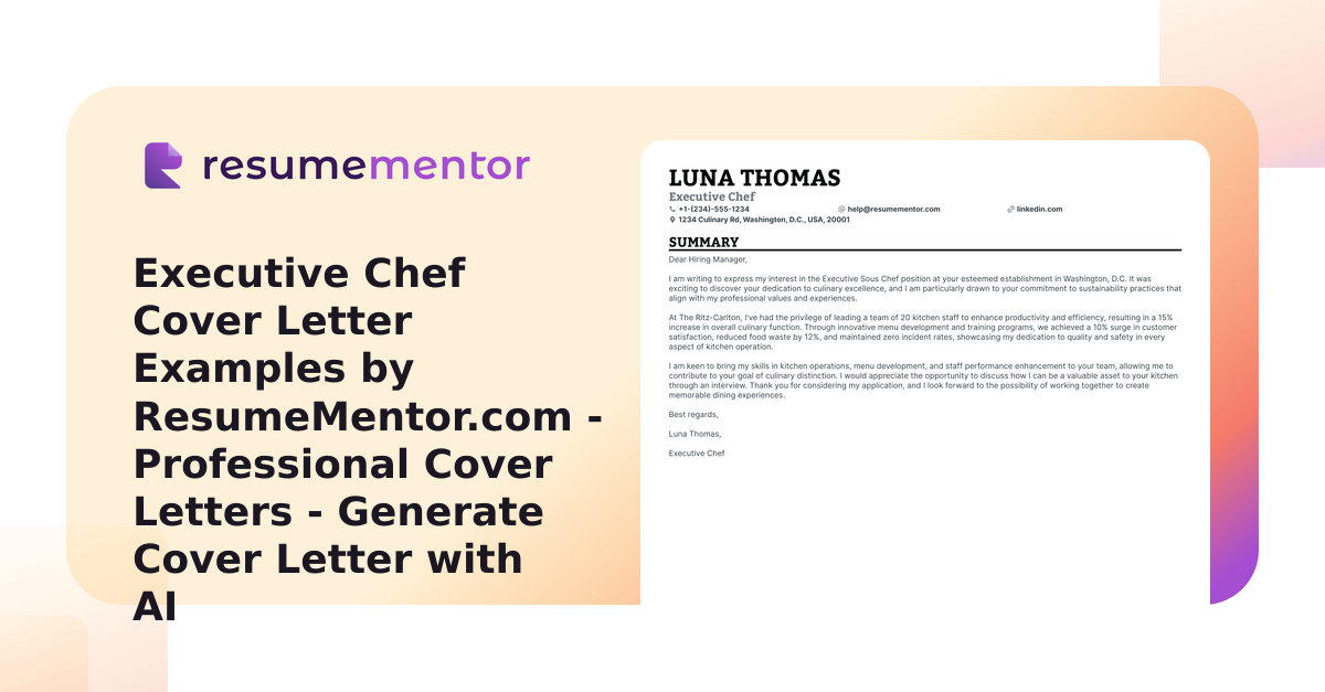 Executive Chef Cover Letter Examples by ResumeMentor.com - Professional ...
