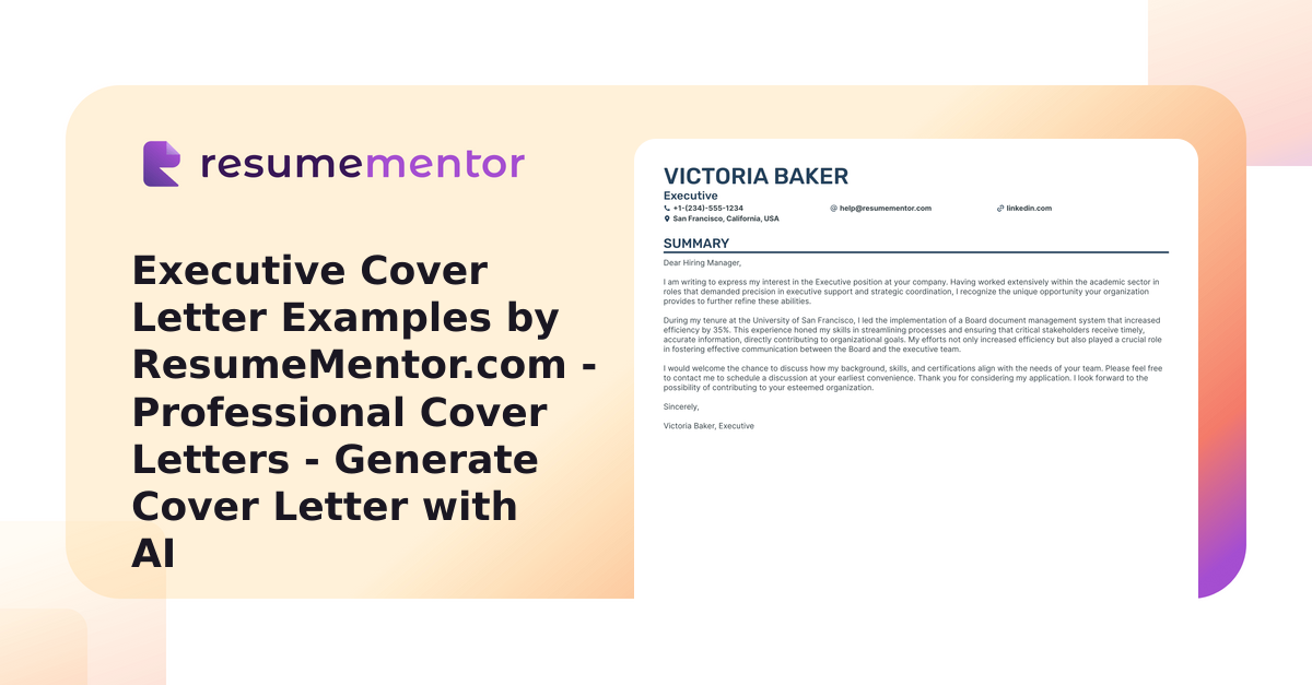 Executive Cover Letter Examples by ResumeMentor.com - Professional ...