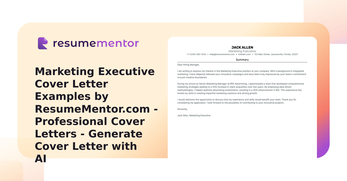 Marketing Executive Cover Letter Examples by ResumeMentor.com ...