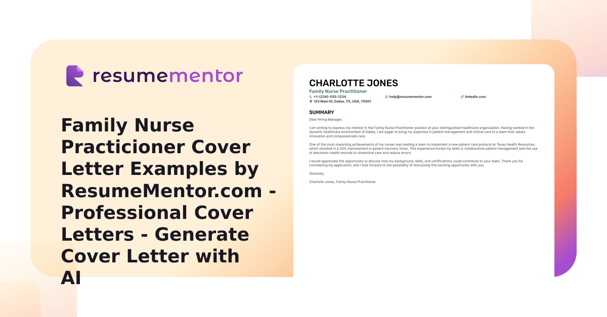Family Nurse Practicioner Cover Letter Examples by ResumeMentor.com ...