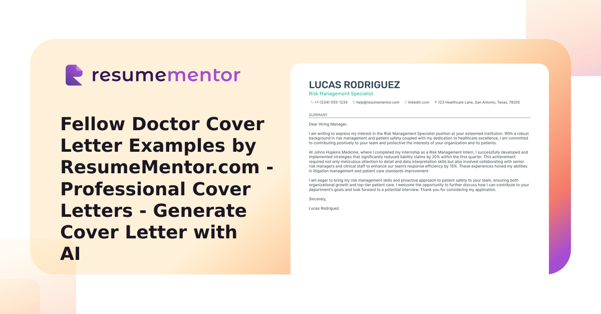 Fellow Doctor Cover Letter Examples by ResumeMentor.com - Professional ...