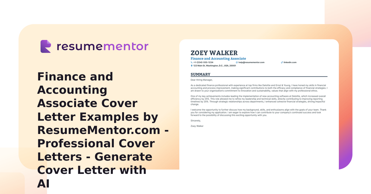 Finance and Accounting Associate Cover Letter Examples by ResumeMentor ...