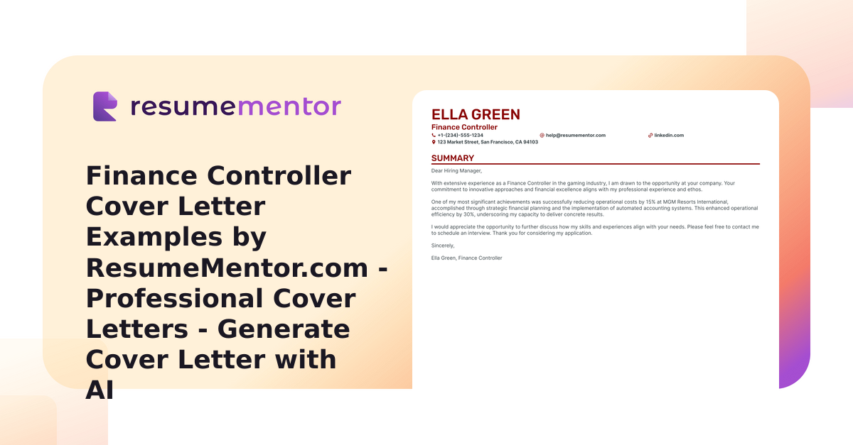 Finance Controller Cover Letter Examples by ResumeMentor.com ...