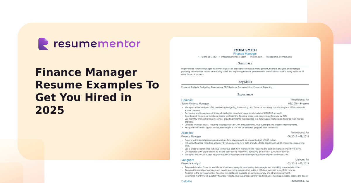 Finance Manager Resume Examples To Get You Hired in 2025