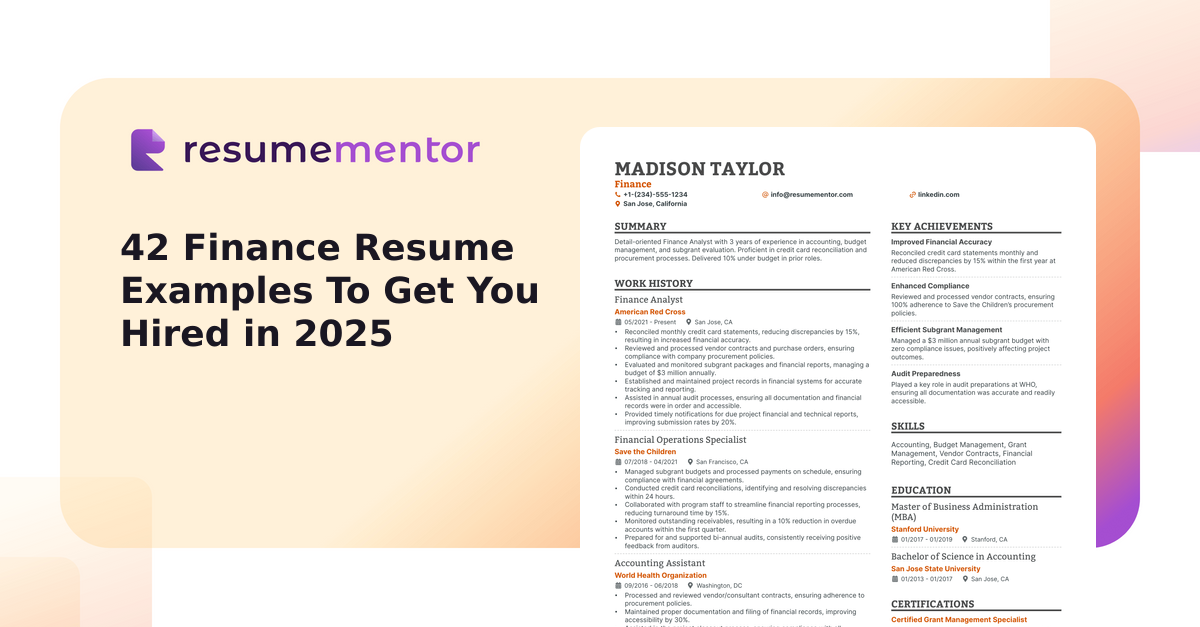 42 Finance Resume Examples To Get You Hired in 2024