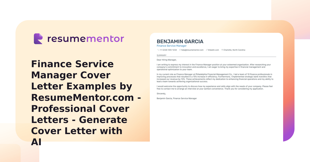 Finance Service Manager Cover Letter Examples by ResumeMentor.com ...