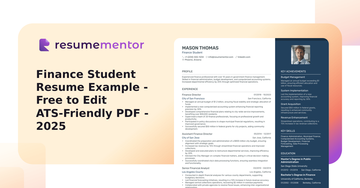 Finance Student Resume Example - Free to Edit ATS-Friendly PDF - 2025