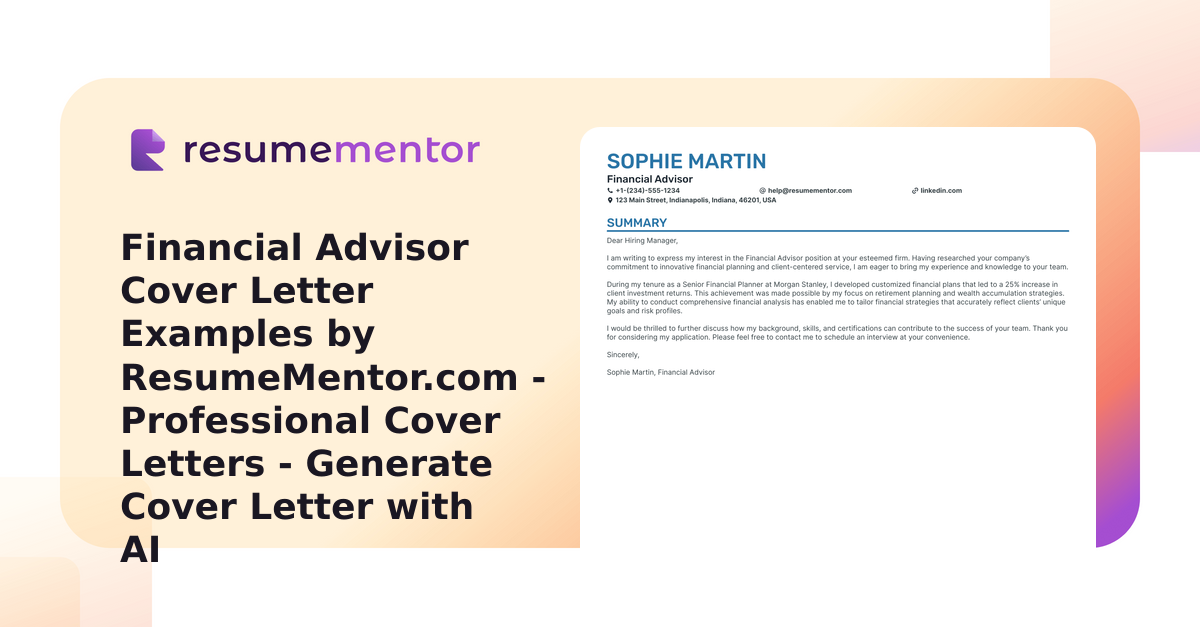 Financial Advisor Cover Letter Examples by ResumeMentor.com ...